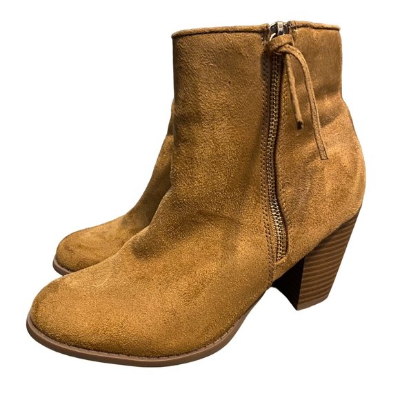 Diba | Shoes | Diba Tan Textile Faux Suede Stacked Block Heel Booties ...